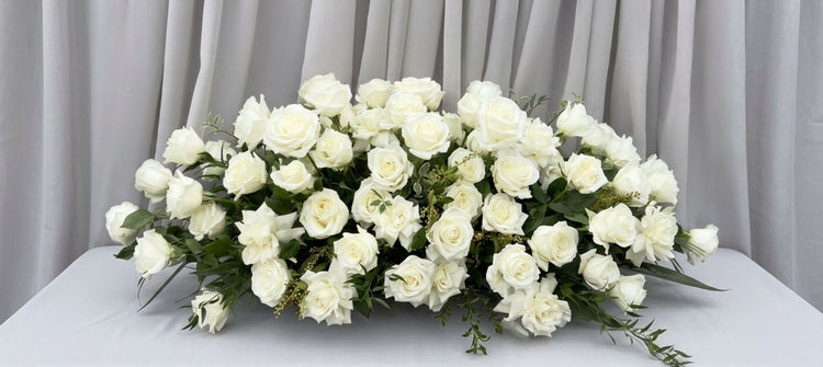 Custom White Rose Coffin Flowers Melbourne | Funeral Flowers Delivery